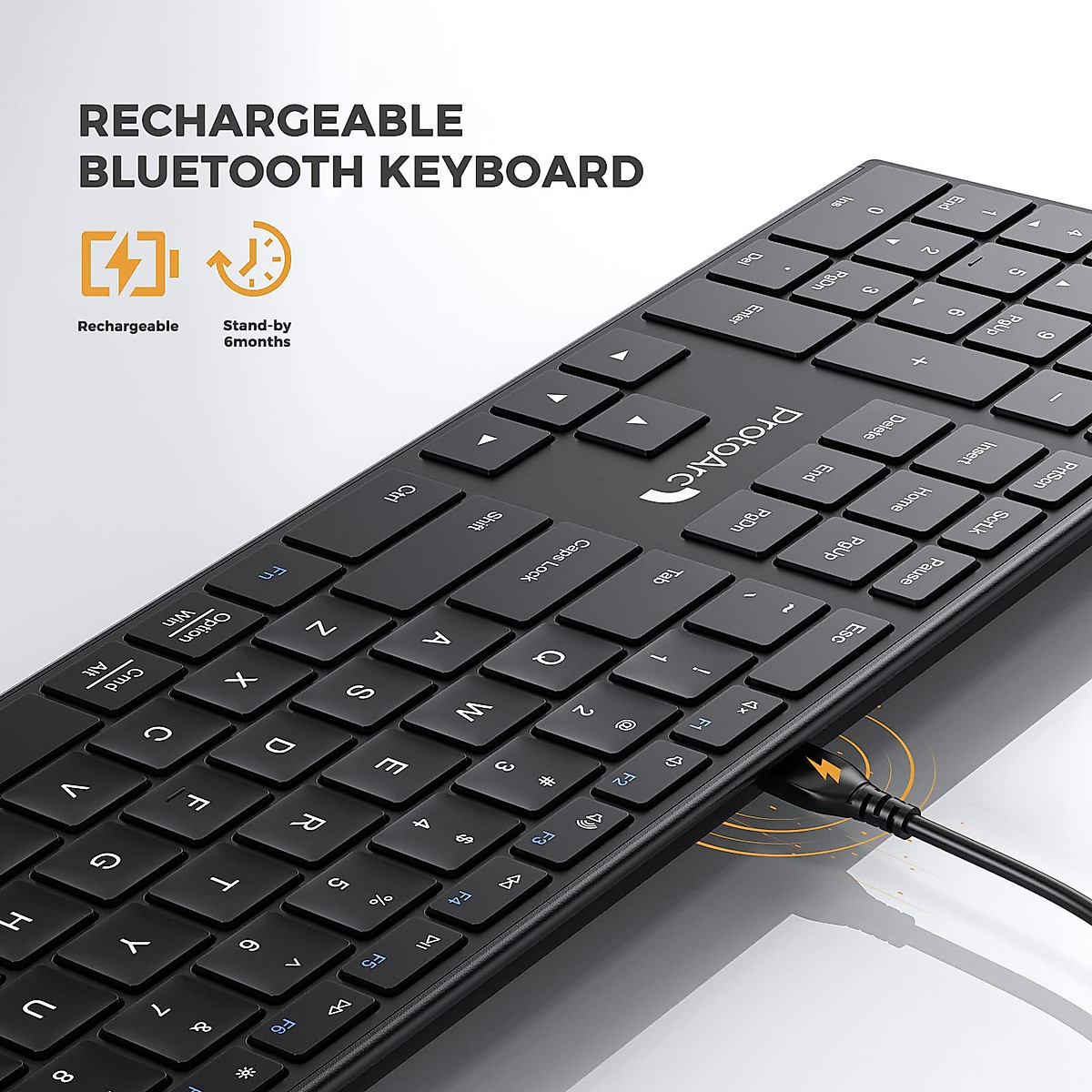 ProtoArc 2.4G Wireless Left-Handed Keyboard, XK21 Bluetooth Ultra-Thin Keyboard, Rechargeable Silent Keyboard with Three Multi-Device, Windows/Mac/Android, Black
