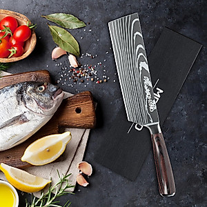 MDHAND 7" Nakiri Knife - Ultra Sharp Meat Cleaver Knife and Kitchen Knife, High Carbon Stainless Steel, Chef Knife for Home and Kitchen with Ergonomic Pakkawood Handle, Gifts for Women and Men