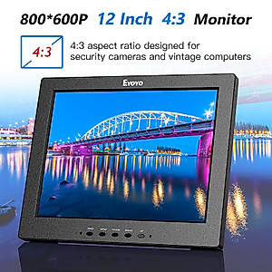 Eyoyo 12 Inch HDMI Monitor with BNC VGA AV HDMI Input 800x600 Portable 4:3 TFT LCD Mini HD Color Screen with Bulit-in Speaker