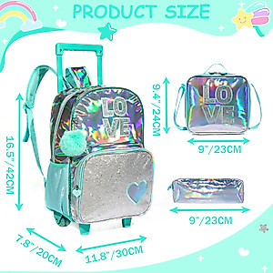 ZBAOGTW Rolling Backpack for Girls Kids Backpack with Wheels for Elementary Kindergarten Girls Wheeled Backpack Carry on Luggage Rolling Backpack with Lunch Bag