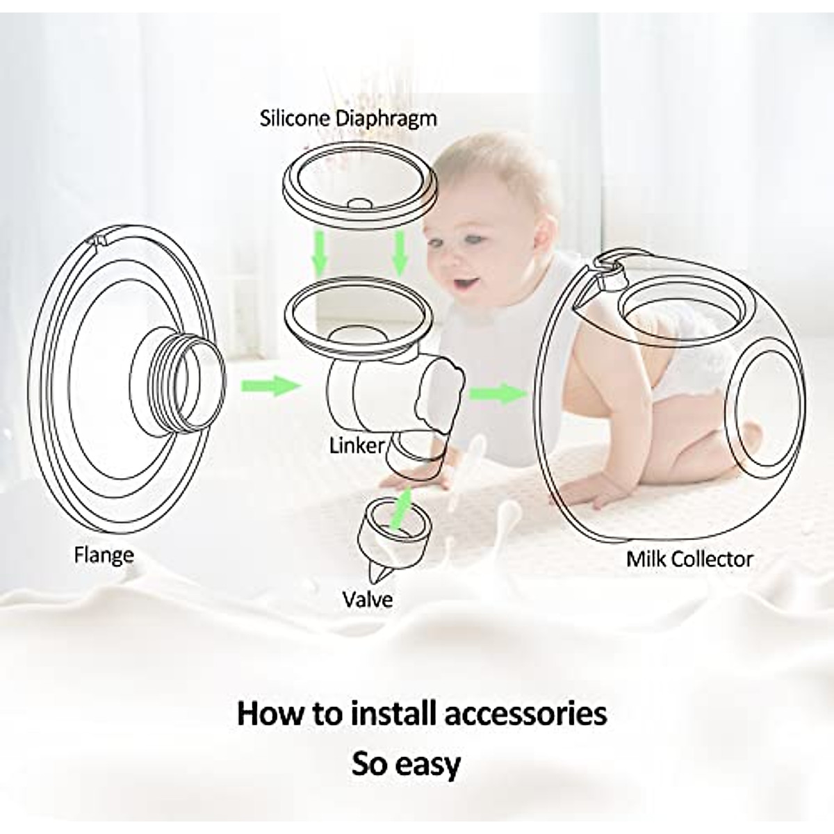 Veoiramc Wearable Breast Pump Parts Accessories Replace Silicone Diaphragm/Duckbill Valve/Collector(180ml)/Linker/Flange, Compatible Suitable S9/S10/S12, Original Part Accessories Replacement(24mm)