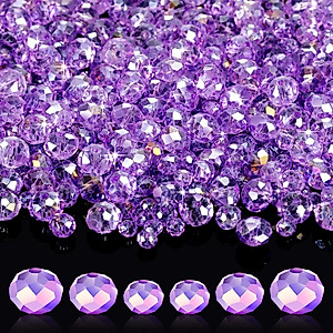 WILLBOND 600 Pcs Crystal Glass Beads for Jewelry Making Bulk Faceted Gemstone Rondelle Loose Beads for Bracelet DIY Crafts 8 mm, 6 mm, 4 mm(Purple)
