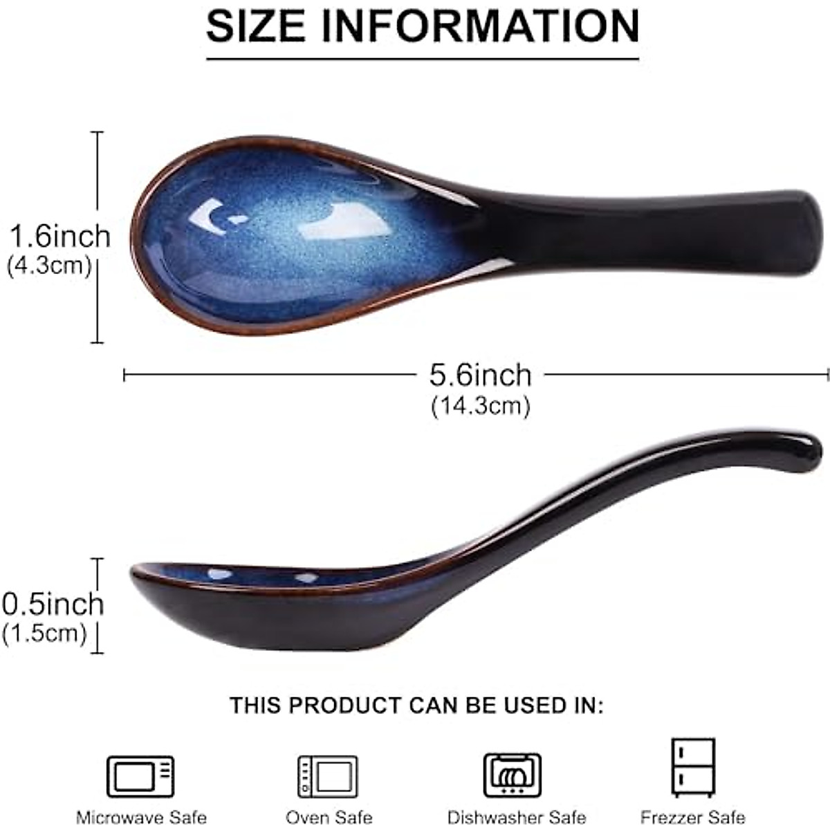 Asian Soup Spoon Set, Blue Japanese Soup Spoon Ceramic Chinese Soup Spoons Ramen Spoon Retro Porcelain Spoon Rice Spoons For Cereal Stews Ramen Pho Wonton Dumpling Miso, 2pcs