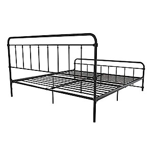 DHP Winston Metal Platform Bed with Rustic Design and Curved Edge Headboard and Footboard, Adjustable Base Height for Underbed Storage, No Box Spring Needed, King, Black
