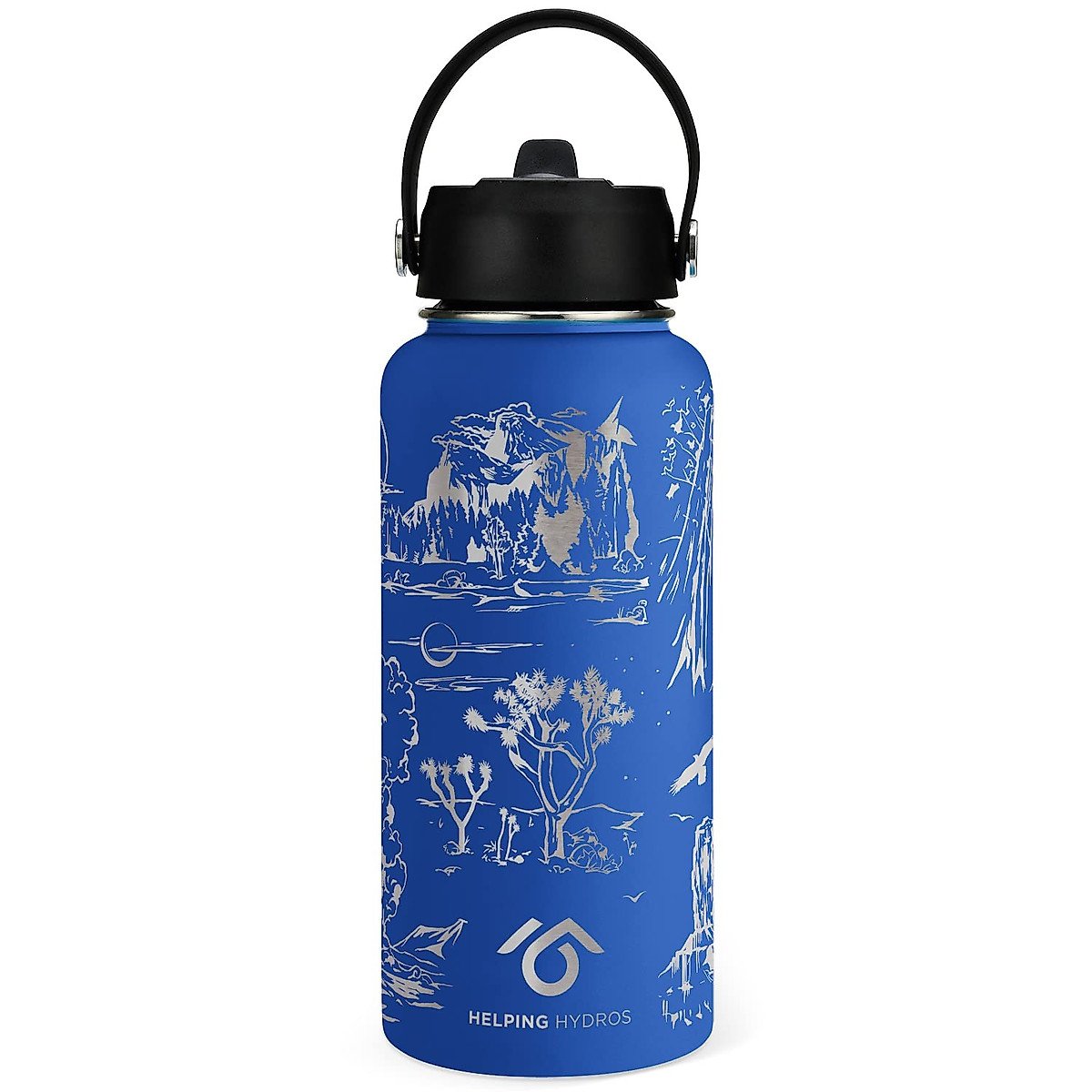 Helping Hydros National Parks Water Bottle with Straw Lid | 32 oz Engraved Stainless Steel Insulated with Strap | National Parks Themed