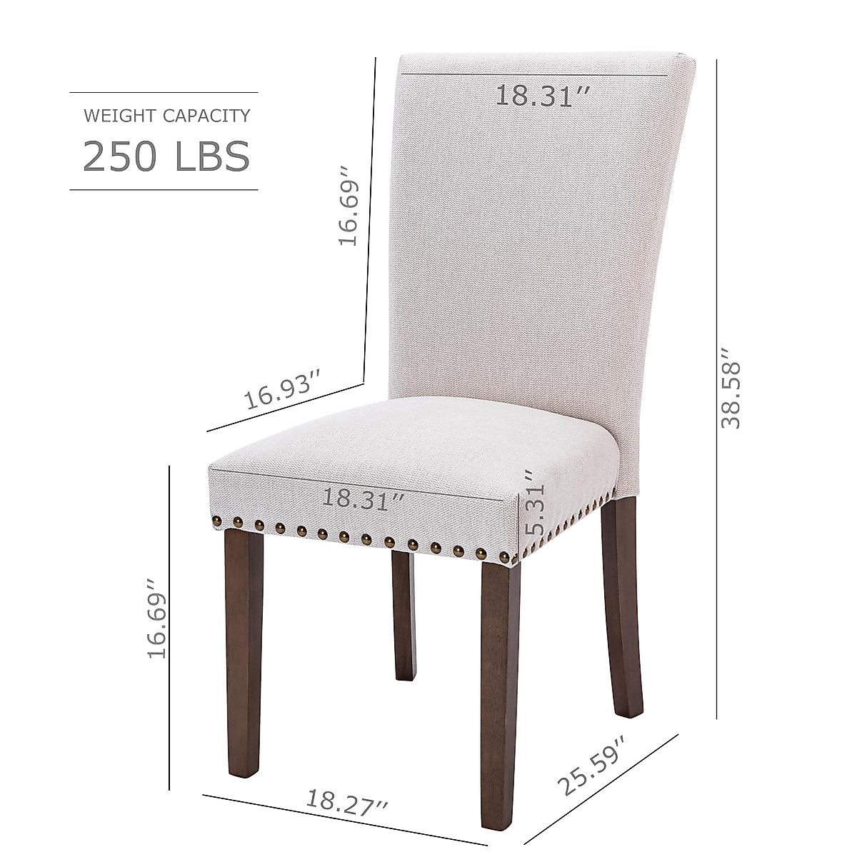 COLAMY Upholstered Fabric Dining Chairs Set of 6, High Back Padded w/Nailed Trim & Solid Wood Legs, Classic Parsons Side Chair for Home/Kitchen/Living Room-Beige