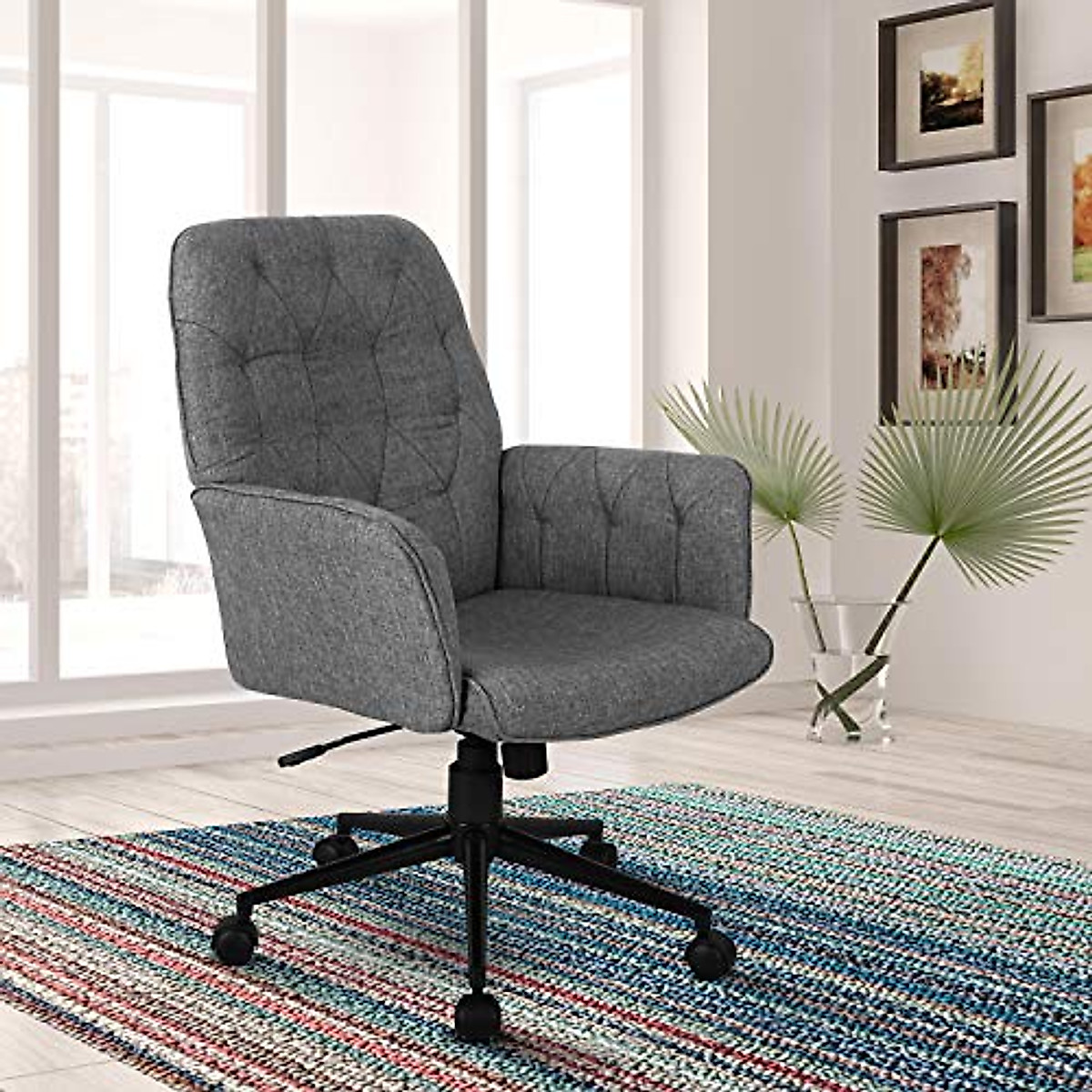 Techni Mobili Executive Modern Upholstered Tufted Office Chair with Arms, Regular, Grey