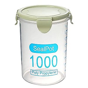 NC Food Sealed can Kitchen Spice nut Food can Refrigerator Moisture-Proof Storage Box Grain Storage Tank 1000ml Green with Scale