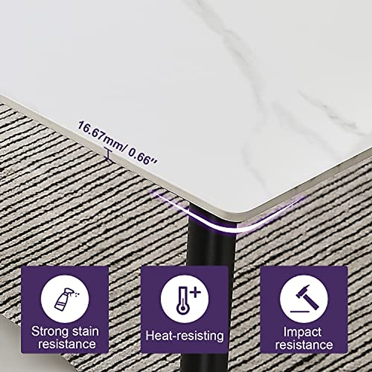 seonyou Dining Table Slate Stone with Sturdy Black Metal Base, White Mid Century Modern Dining Table Kitchen Tables for Small Spaces Rectangular Dining Room Table Restaurant（47“L）