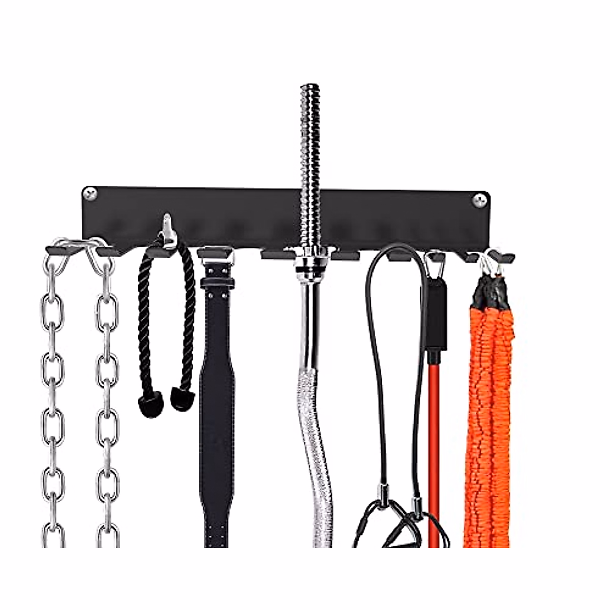 OUUO Home Gym Storage Accessories Equipment Rack for Resistance Bands,Fitness Straps, Jump Ropes,Chains, Curl Bars and Lifting Belts with 10 Prong Hooks (BlackNew)