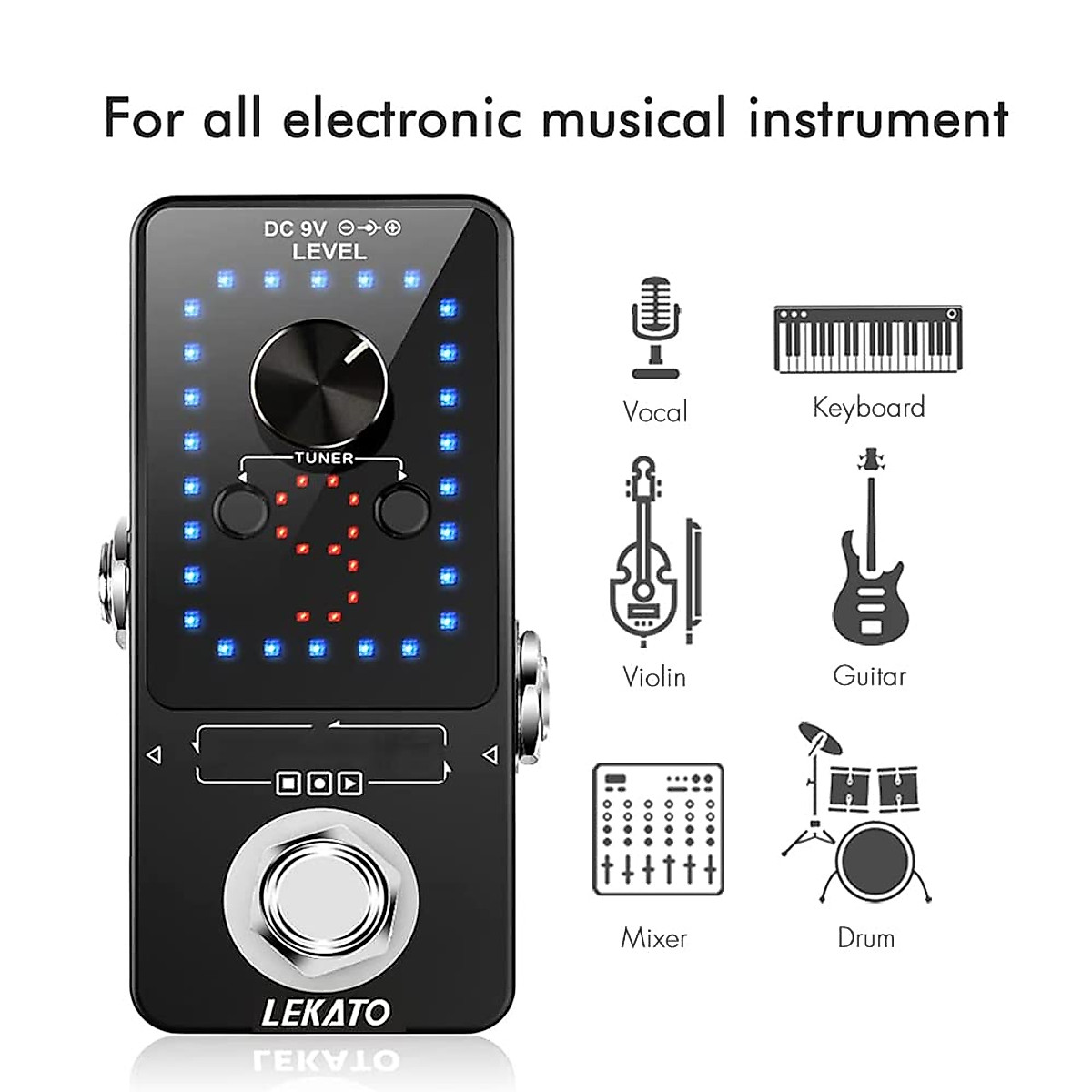 LEKATO Guitar Effect Pedal with External Pedal for Guitar Looper Pedal Tuner Switching, Function Loop Station Loops 9 Loops 40 minutes Record Time, Perfect Collection for Electric Guitar Bass