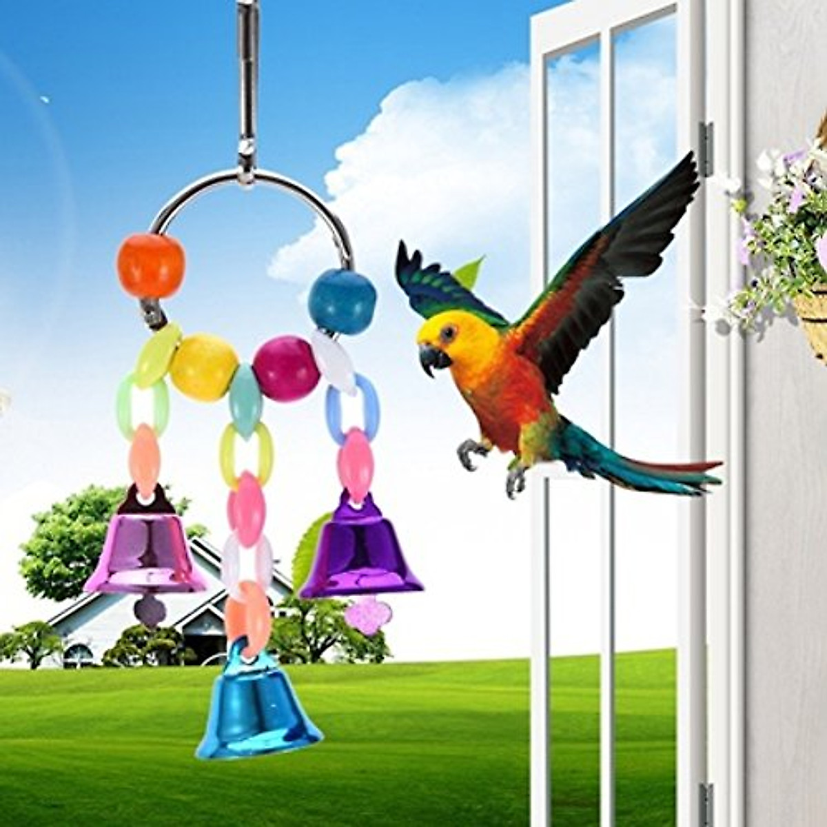 Shuohu Bird Chewing Toy,Pet Bird Bell String Chain Parrot Bite Hanging Cage Decoration Random Color