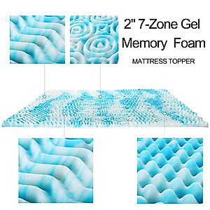 Askme 2 Inch 7-Zone Queen Memory Foam Mattress Topper, Cooling Gel Foam Mattress Topper for Pressure Relief,Bed Topper in a Box CertiPUR-US Certified, Queen Size