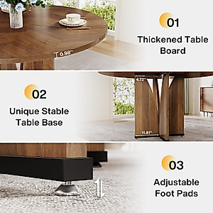 Tribesigns Round Dining Table Wood Kitchen Table for Dining Room Living Room, 39.37" Dining Table for 4 People, Farmhouse Dinner Table with Wooden Table Top and Legs, Rustic Brown (Without Chair)