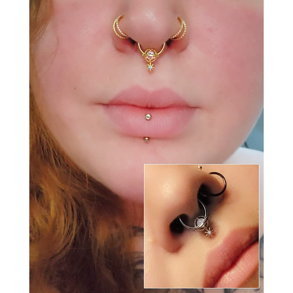 Melighting Septum Rings 16G Planet Septum Jewelry Surgical Steel Daith Piercing Jewelry Clear CZ Hinged Segment Helix Earrings Cartilage Piercing Jewelry Women