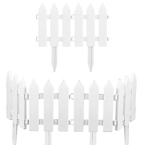 PLULON 6 Pieces Garden Fence with 6 Pieces Fence Insert White Plastic Fence Garden Picket Fence Edgings Lawn Flowerbeds Plant Borders Decorative Garden Yard