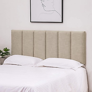 Aklaus Modern Adjustable Headboard - Upholstered Fabric Queen Size Bed Headboard - Oatmeal