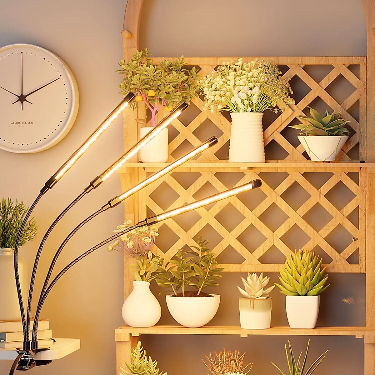 Kalrin Grow Lights for Indoor Plants, Four Head Grow Light with Full Spectrum, Adjustable Gooseneck Plant Light for Indoor Plants, Grow Lights for Seed Starting, 4 Modes, Auto 3/6 /12h Timer