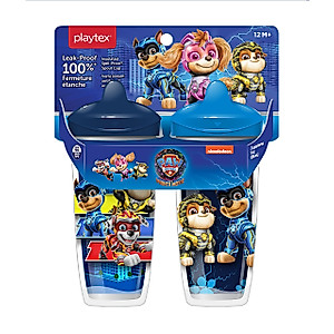 Playtex Baby Sipsters Stage 3 PAW Patrol Spout Cups, Spill-Proof, Leak-Proof, Break-Proof - Red & Blue, 9 Oz, 2 Count