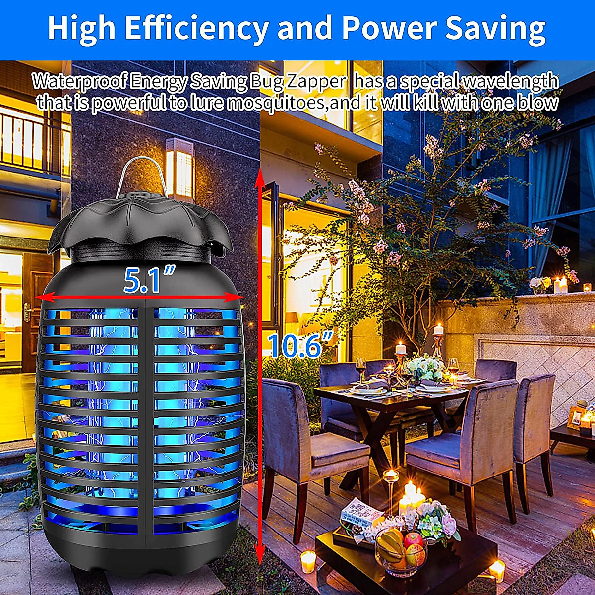 Bug Zapper Outdoor Electric, Mosquito Zapper Indoor, Fly Traps Zapper Instant Killing Grid Plug in, 100-120V, Bug Insect Mosquito Killer with 15W Bulb for Patio Garden Backyard Home