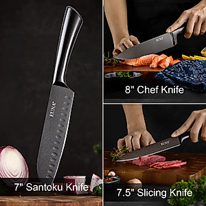 EUNA 5 PCS Kitchen Knife Set [Durable & Sharp], All Metal Chef Knife Set with Sheaths and Gift Box, Premium German Stainless Steel Knife with Ergonomic Handle, Rust-Resistant Cooking Knives