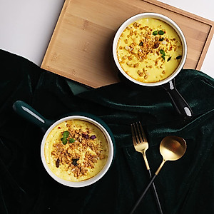 Sweejar Porcelain Soup Bowls with Handle, 22 OZ Ceramic Serving Crocks for French Onion Soup, Pumpkin Soup, Oatmeal, Stew, Dishwasher and Microwave Safe, Set of 4 （Jade）