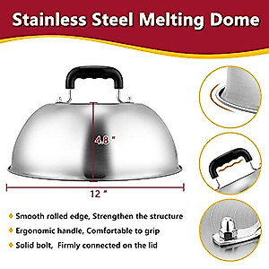 Joyfair Cheese Melting Dome & Burger Press Kit, 12 inch Basting Cover with Cast Iron Grill Press, Griddle Accessories for Outdoor BBQ Flat Top Grilling Teppanyaki Kitchen Steaming, Dishwasher Safe