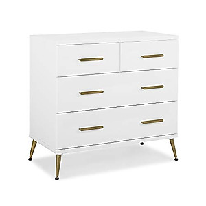 Delta Children Sloane 4 Drawer Dresser with Changing Top, Bianca White w/Melted Bronze
