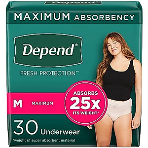 Depend Fresh Protection Adult Incontinence & Postpartum Bladder Leak Underwear for Women, Disposable, Maximum, Medium, Blush, 30 Count, Packaging May Vary