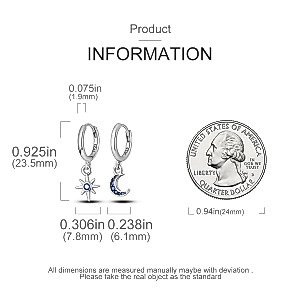 NARMO Dangle Drop Earrings 925 Sterling Silver Star&Moon Earrings Blue Cubic Zirconia Hoop Earrings for Women