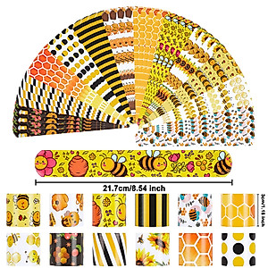 Bee Party Favors 48 PCS Bee Slap Bracelets Honeycomb Wristbands for Kids Boys Girls Bee Theme Birthday Party School Classroom Rewards Baby Shower Party Supplies