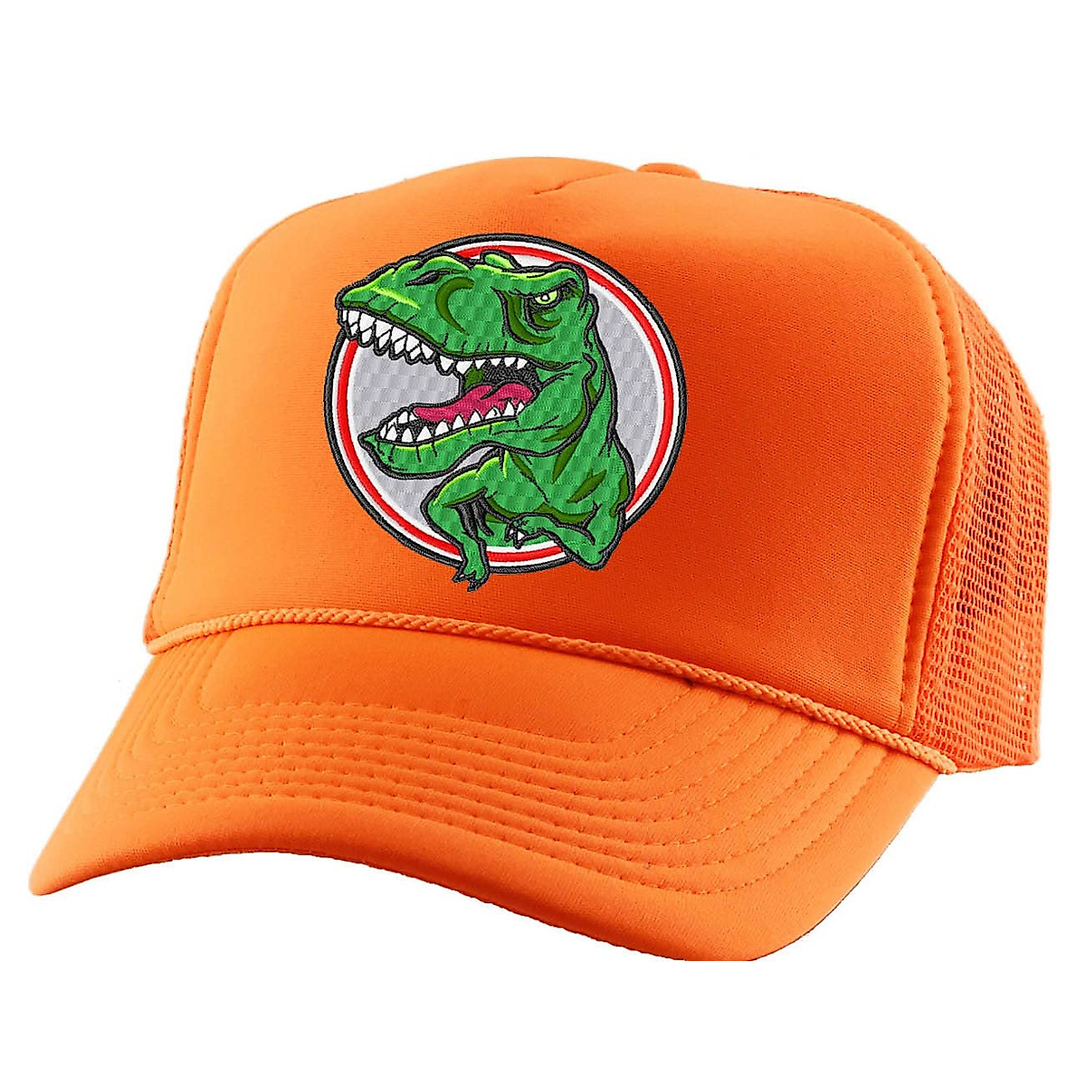 ALLNTRENDS Dinosaur Trucker Hat Embroidered Cool Dino Graphic Summer Cap (Neon Orange)