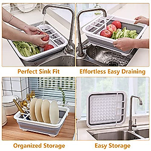 Goderewild Collapsible Dish Rack with Drainboard for Drying Dishes - Space-Saving Foldable Design with Dinnerware Storage Tray/Basket - Perfect for Kitchen Counter Organization