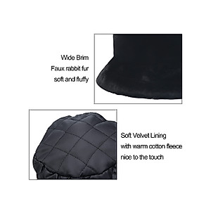 Rulala Fancy Women's Faux Fur Bucket Hats Fluffy Winter Warm Ladie's Unique Printed Fisherman Cap(Black)