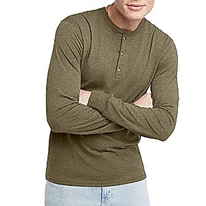 Hanes Originals Men's Tri-Blend Long Sleeve Henley, Oregano PE Heather, X Large