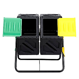 Compost Bin Tumbling Composter Rotating w/ 2 Sliding Doors Compost Bin, Dual Chamber All Season Heavy Duty Outdoor Gardening Composting Tumblers Garden Yard (37 Gallon, Black)