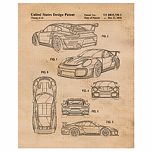 Classic GT2 RS Auto Patent Prints, 1 (11x14) Unframed Photos, Wall Art Decor Gift for Home Office Porsche Work Garage Man Cave College Engineer Student Teacher Coach F1 LeMans Team Racing Champs Fans