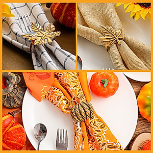 WILLBOND 12 Pcs Thanksgiving Napkin Ring Set Pumpkin Napkin Holders Fall Napkin Rings Fall Leaf Napkin Rings Alloy Napkin Holder Buckle for Halloween Home Party Table Decor Wedding Supplies(Classic)