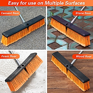 LUCHIA 18” Heavy Duty Push Broom with 65” Adjustable Stainless Steel Handle | Flagged Bristles for Indoor & Outdoor Broom for Floor Cleaning with Brooms, Gloves & Cloth | Orange