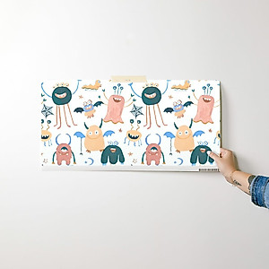 Commercial Grade Wallpaper Swatch - Cute Kids Monsters Watercolor Pastel Playful Room Monster Creature Bat Spooky Spider Web Moon Stars Traditional Wallpaper by Spoonflower