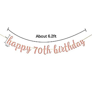 INNORU Glitter Happy 70th Birthday Banner - 70 AF Sign Banner - Cheers to 70 Years Birthday Party Bunting Decorations Rose Gold