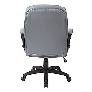 Office Star FL Series Faux Leather Manager's Adjustable Office Chair with Lumbar Support and Padded Arms, Charcoal Grey