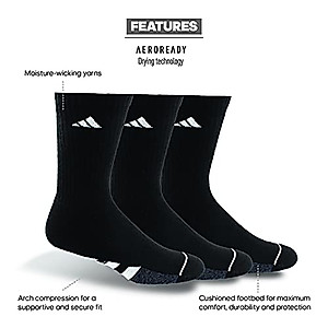 adidas Men's Cushioned Crew Socks (3-Pair), Black/White/Onix Grey, Large