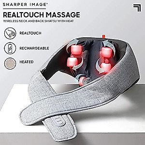 Sharper Image Realtouch Shiatsu Massager, Warming Heat Soothes Sore Muscles, Wireless & Rechargeable - Best Massager for Neck Back Shoulders Feet Legs, Kneading Massage Pillow, Pain Relief Gift