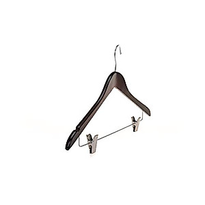 Quality Wooden Skirt Hangers with Clips Smooth Solid Wood Pants Hangers with Durable Adjustable Metal Clips, Swivel Hook, Coat, Jacket, Blouse Suit Hangers (Mahogany, 10)