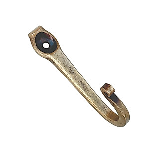 Living Ideas Hand Forged Metal Coat Hook Wrought Iron Handmade Rustic Hook for Towel, Plant & Mug Blacksmith Farmhouse Bathroom Hook Rack Antique Brass Finish Heavy Duty Kitchen Utensils Hooks