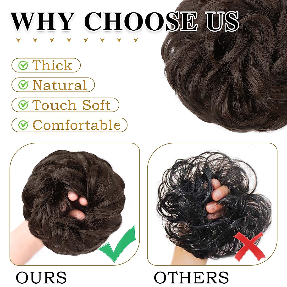 MORICA 1PCS Messy Hair Bun Hair Scrunchies Extension Curly Wavy Messy Synthetic Chignon for Women (1-6#(Dark Brown))