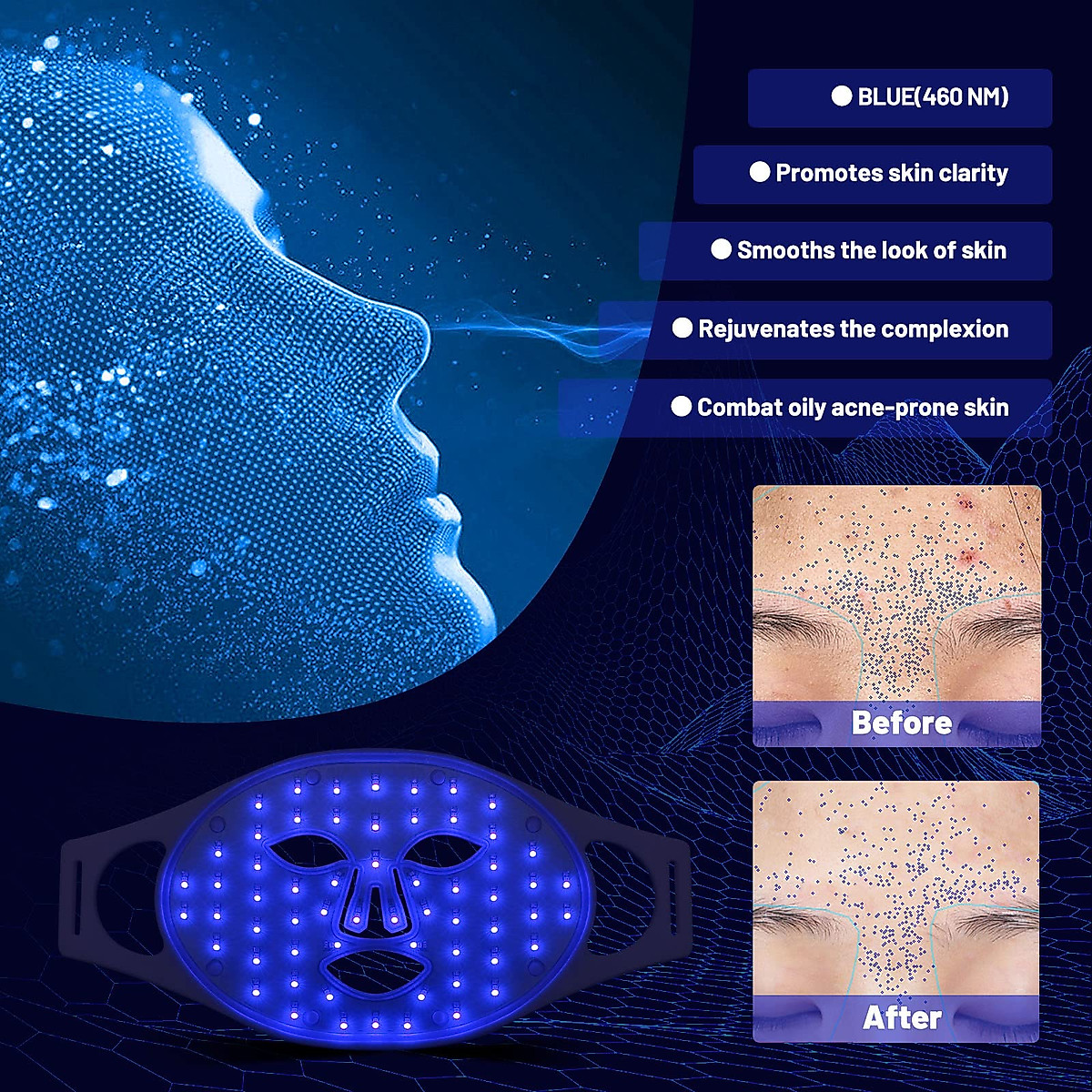 Meifuly Light Therapy Face Mask, Red Blue Yellow L ED Face Mask, Reduce Fine Lines and Wrinkles, Advanced Bendable and Portable Design