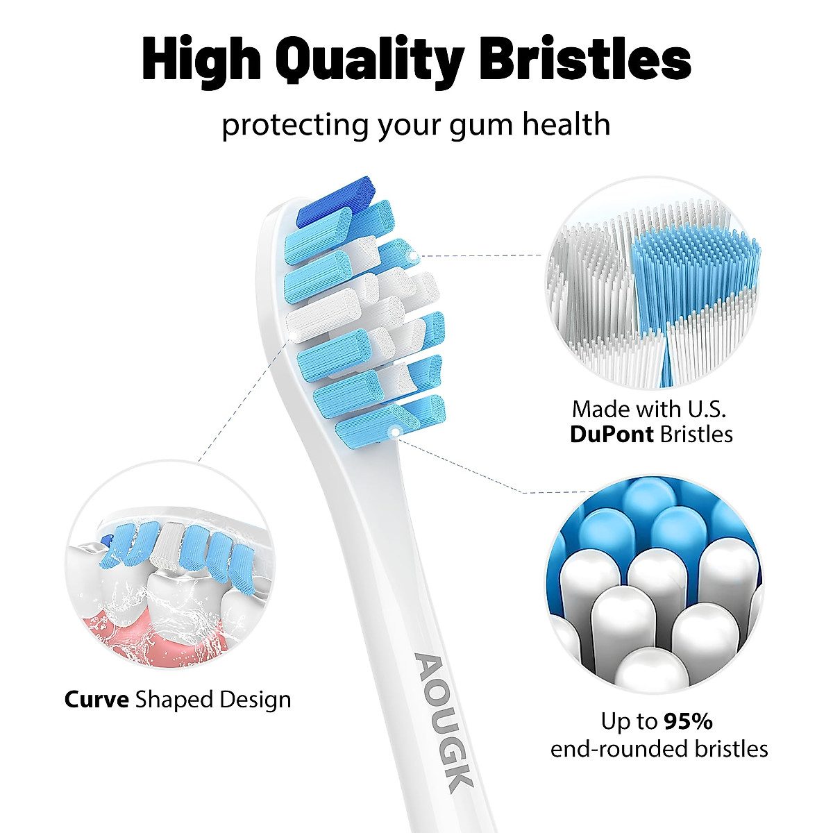 Replacement Toothbrush Brush Heads Compatible with Philips Sonicare Electric Rechargeable Toothbrushes, Tooth Brush Heads for Snap-on System, for Effective Cleansing and whitening, Pack of 8, White