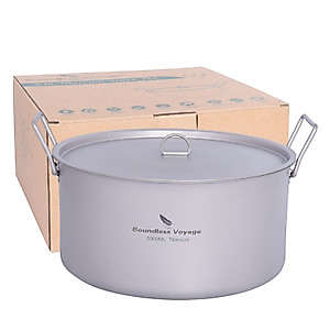 Boundless Voyage 5L Titanium Stock Pot with Lid Folding Handle Soup Pot for Outdoor Camping Hiking Picnic Home Kitchen Ultralight Cookware Ti2104C